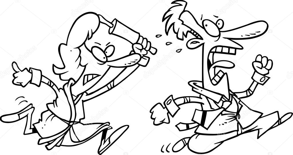 Cartoon Woman with a Rolling Pin Chasing a Man Stock Vector Image by ...