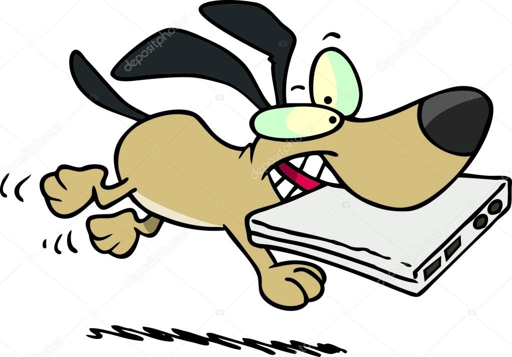 Perro de dibujos animados traer portátil — Vector de stock ...