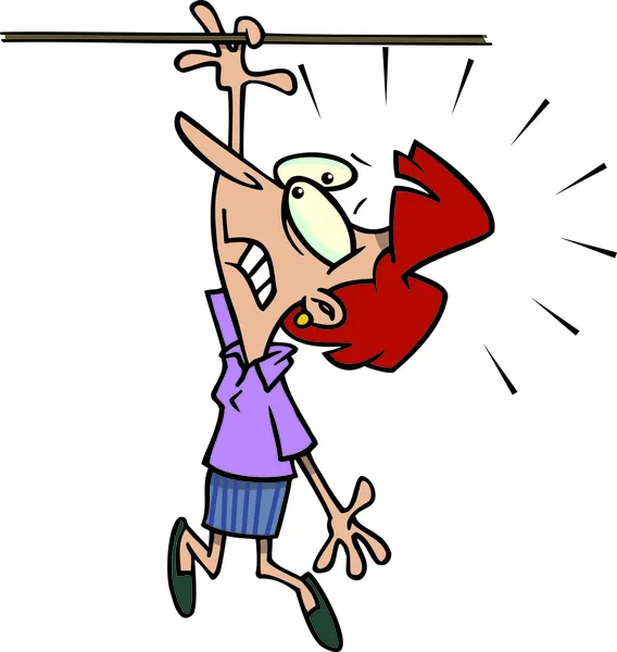Cartoon woman hanging on by a finger — Stock Vector © ronleishman #13951208