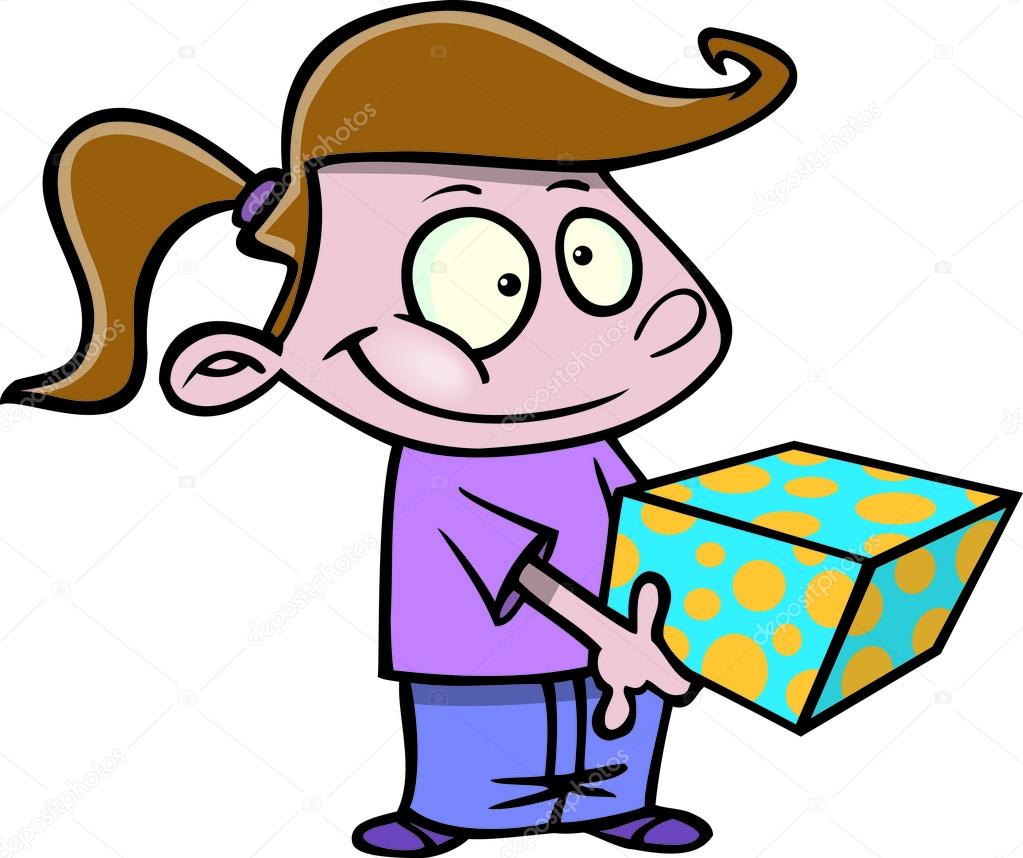 Chica de dibujos animados dando un regalo Vector de stock por ...
