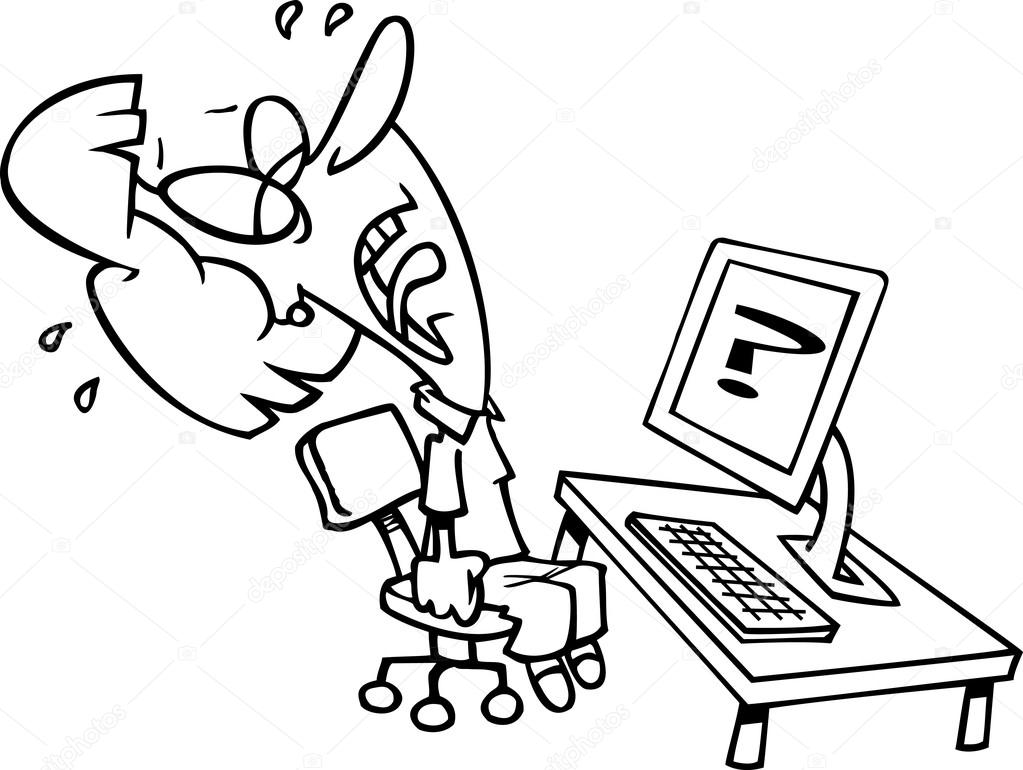 Frustrated At Computer Cartoon