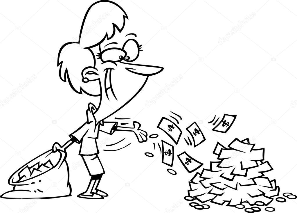 Dibujos animados mujer gastar dinero vector, gráfico vectorial ...