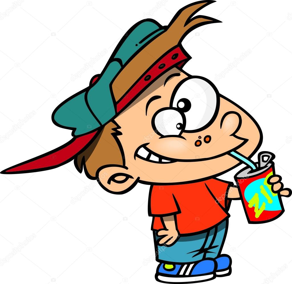 Niño de dibujos animados bebiendo refrescos — Vector de stock ...