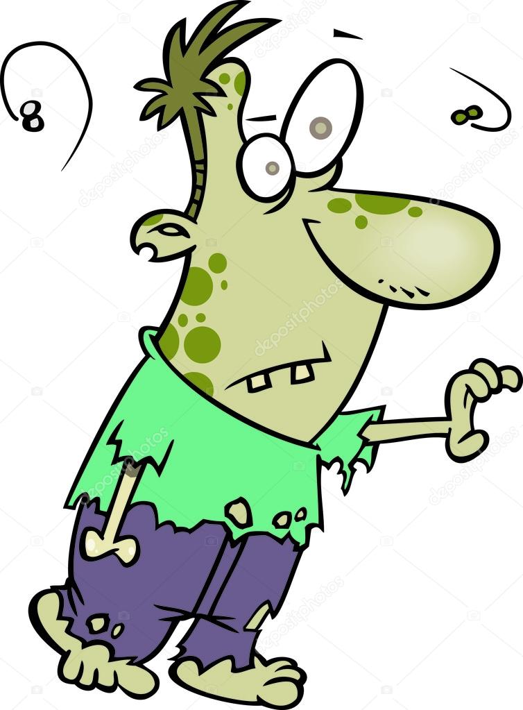 Illustration of a cartoon smelly zombie walking with one hand out, on a ... Illustration of a cartoon smelly zombie walking with one hand out, on a ...