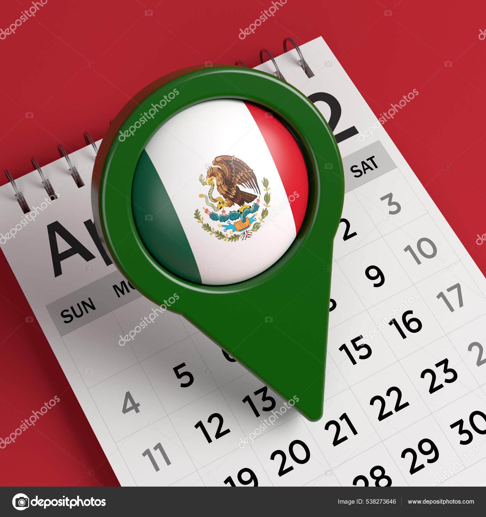 Mexican Flag Green Colored Map Pointer Red Colored Background Square ...