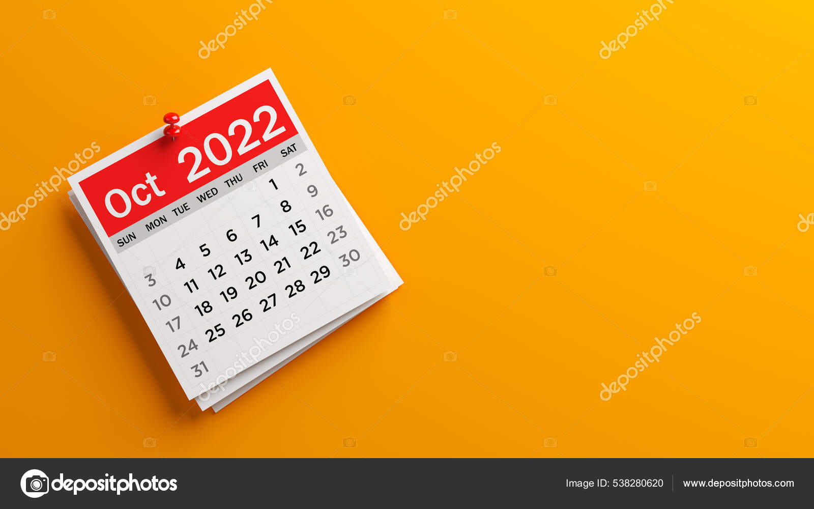 Red White Colored October 2022 Desk Calendar Orange Colored Background ...
