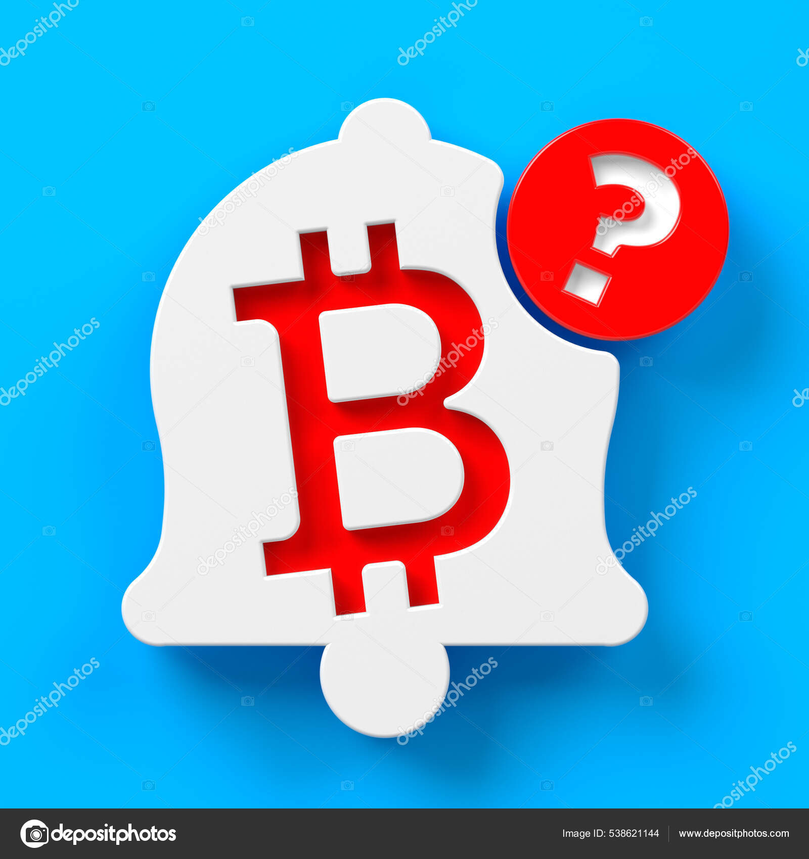 Red Colored Bitcoin Symbol Question Mark Notification Bell Icon Blue ...
