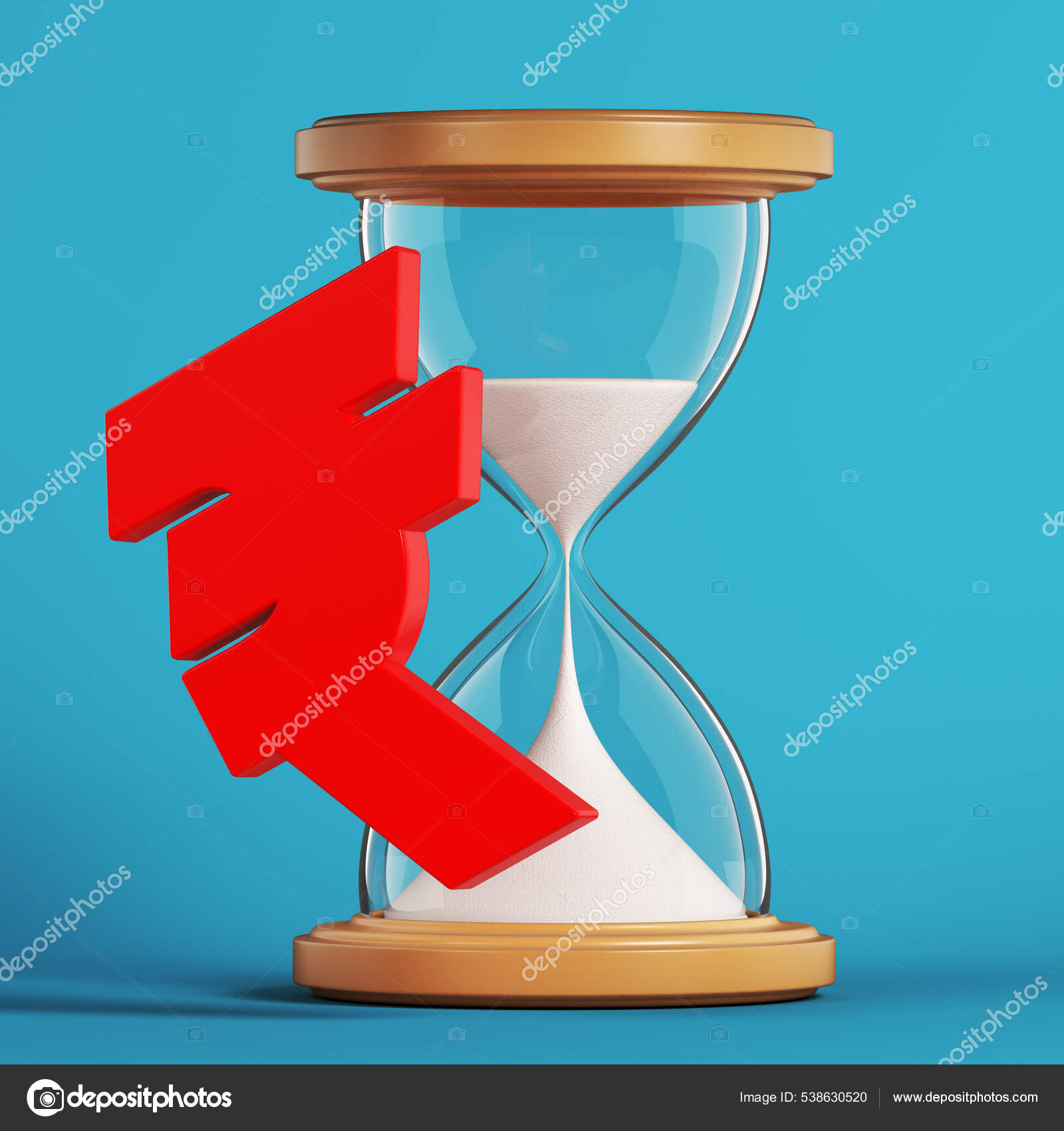 Red Colored Indian Rupee Symbol Hourglass Blue Colored Background ...