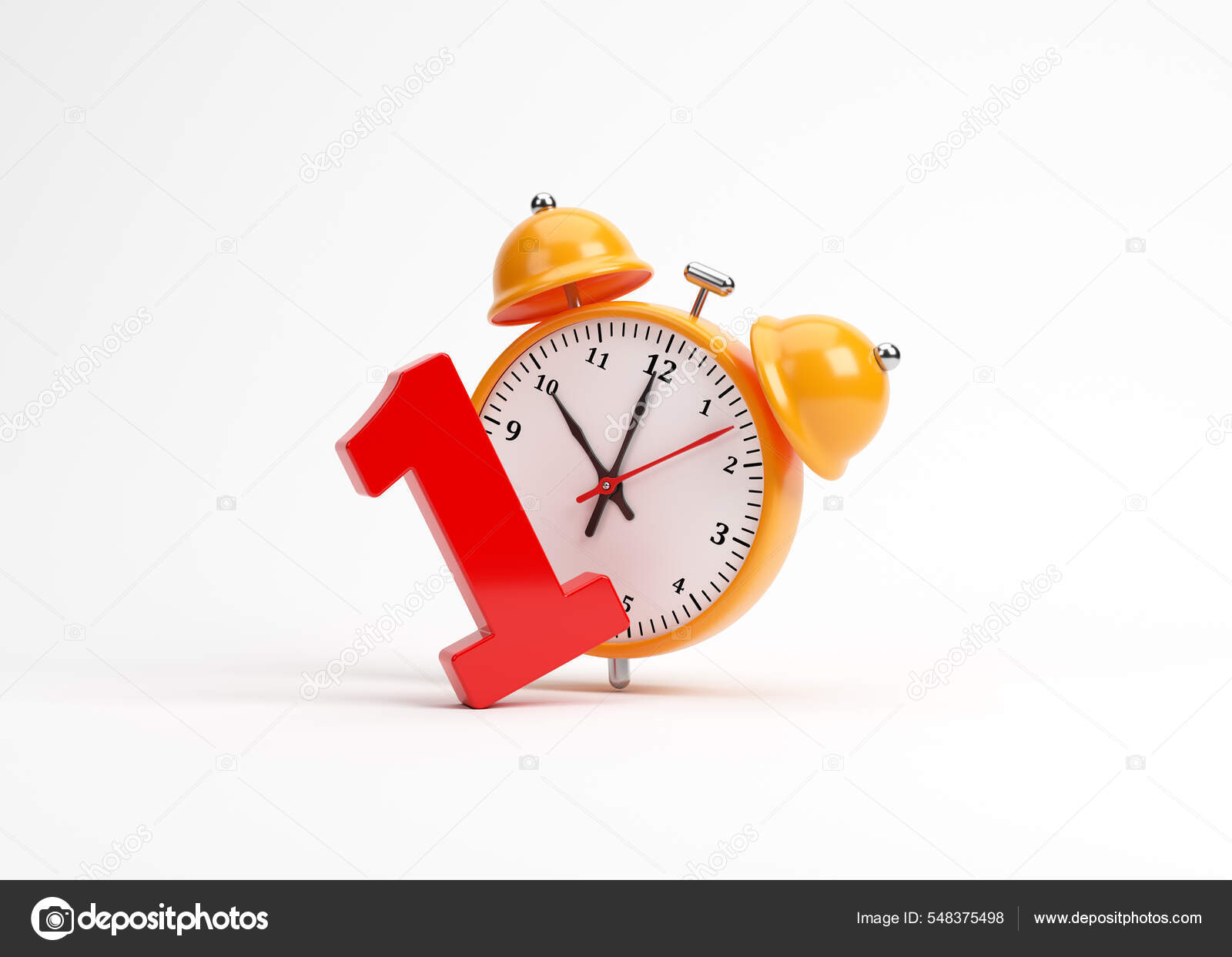 Vintage Ringing Clock Number One Symbol White Colored Background ...