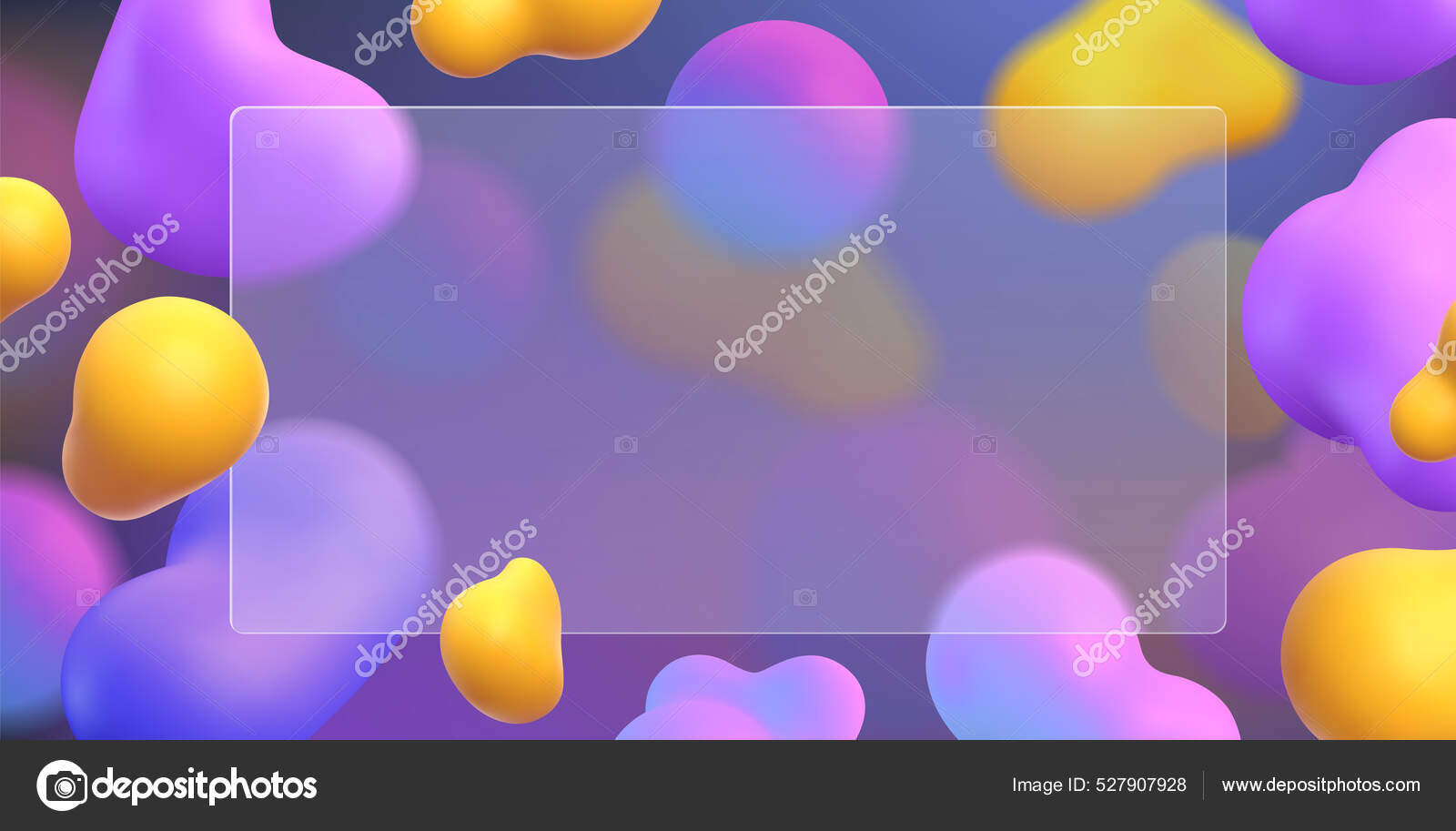 3d glassmorphism background template with blur fluid colorful blobs. Transparent glass morphism ...