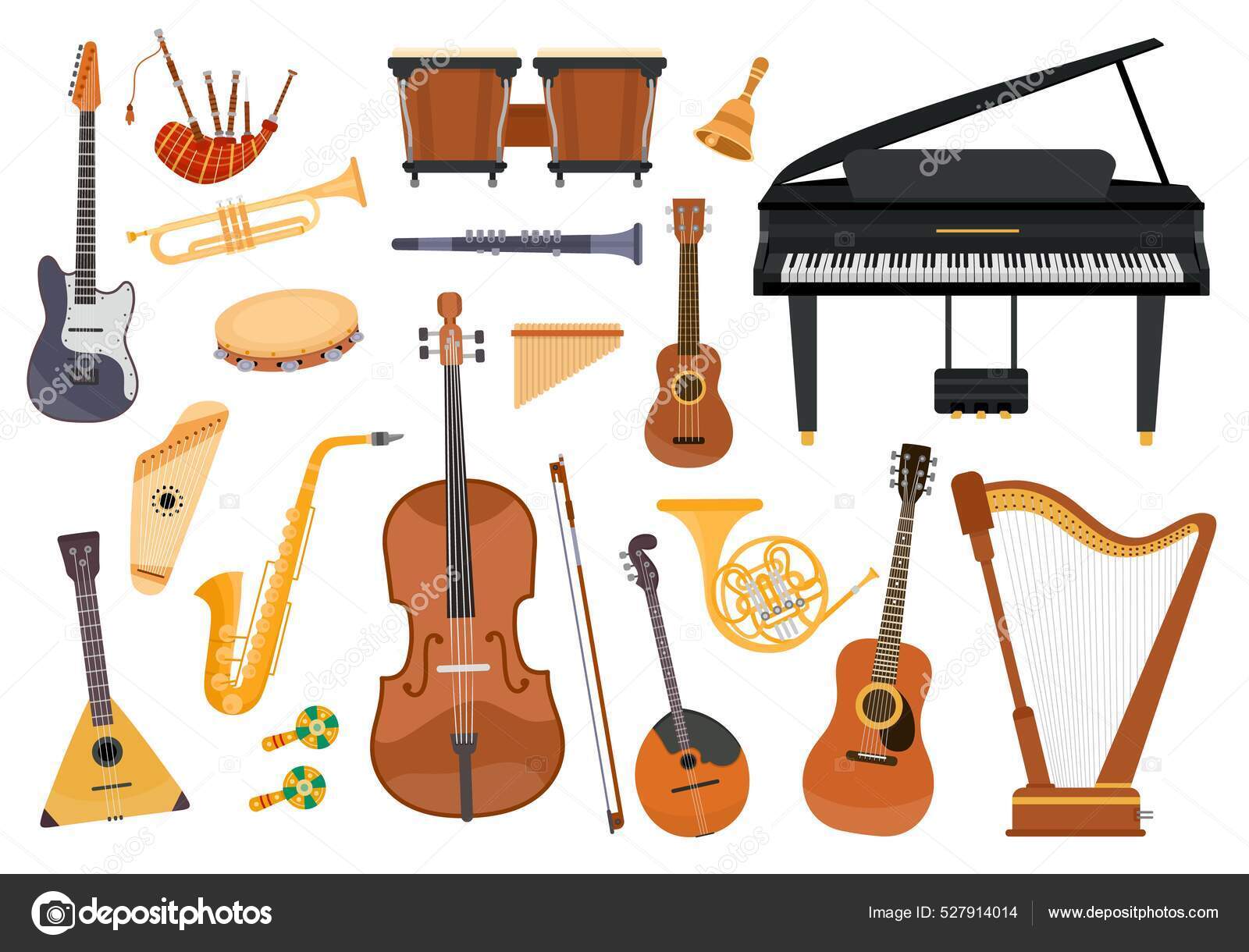 Instrumentos De Orquesta De Dibujos Animados Niños Tocando En