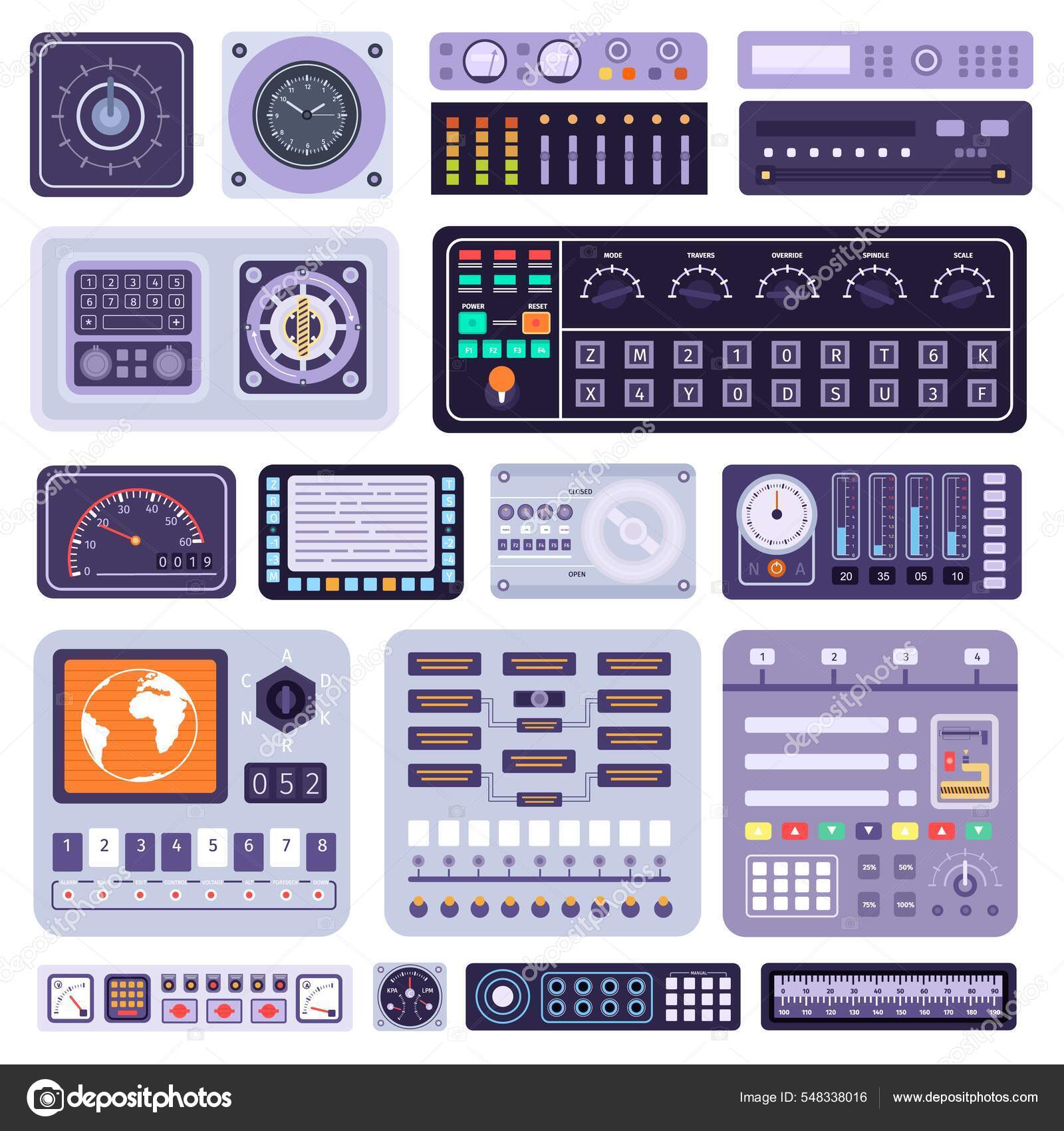 Panel Dashboard Kontrol Ruang Sensor Data Dan Tampilan Tombol Kokpit ...