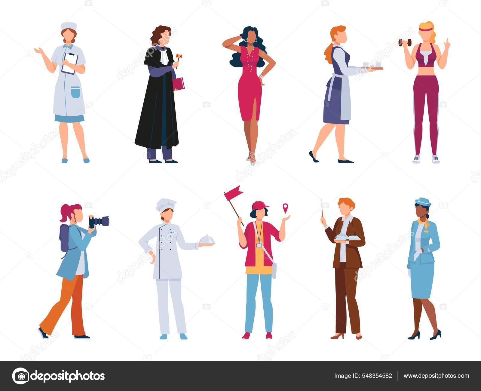 Women Characters Profession Uniform Judge Chef Professor Flat Female ...