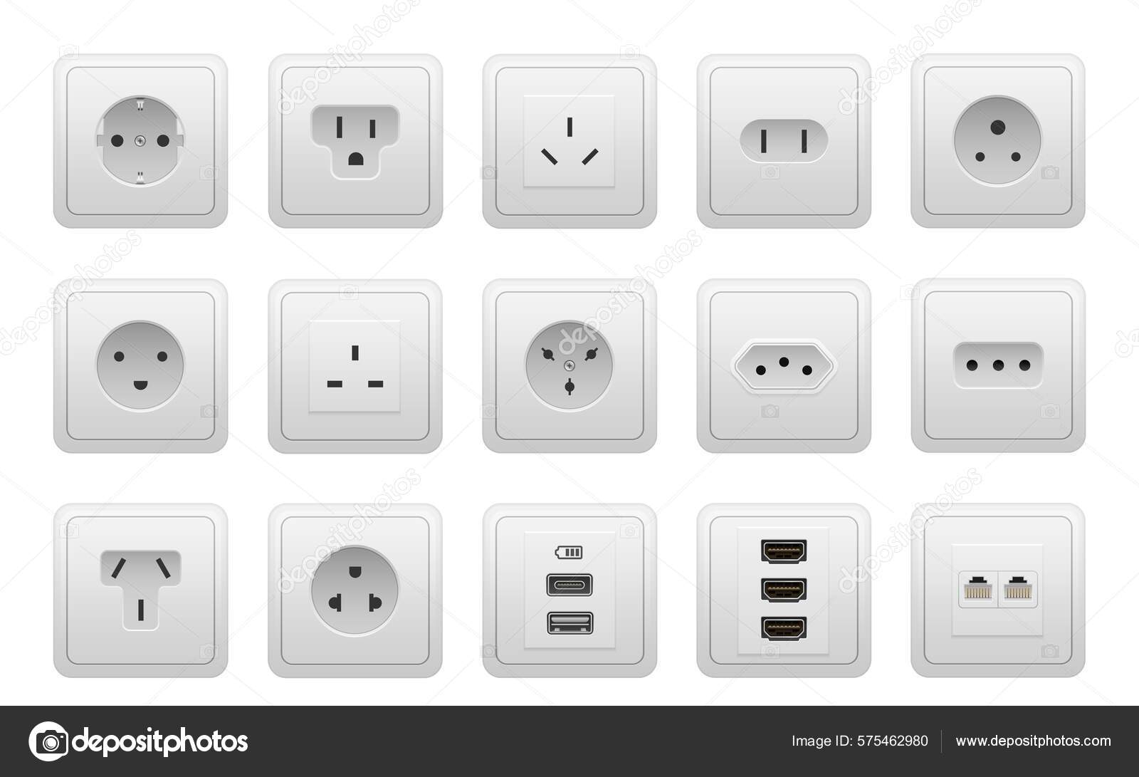 Realistic Socket Types Power Wall Socket Mock Usb Hand Drawnmi Stock ...