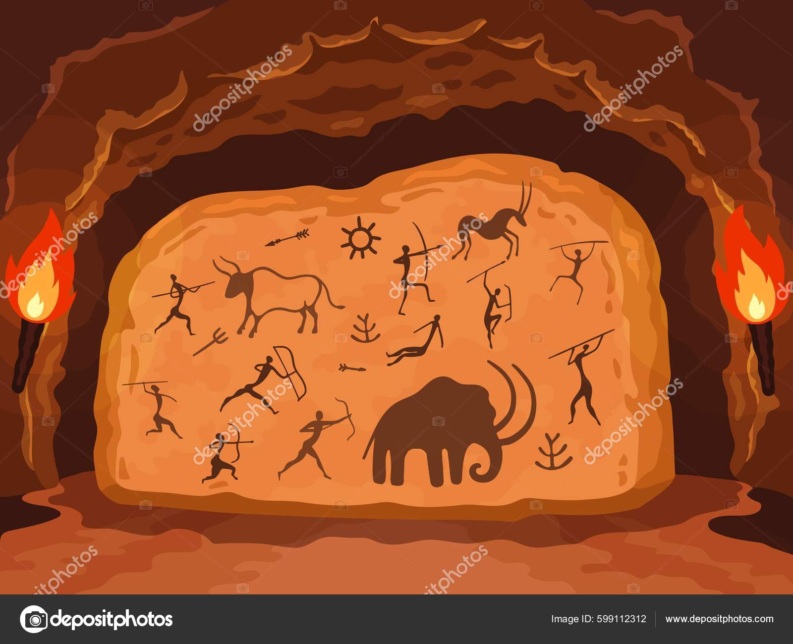 Prehistoric Painting Primitive Drawing Stone Wall Cave Ancient Symbols ...