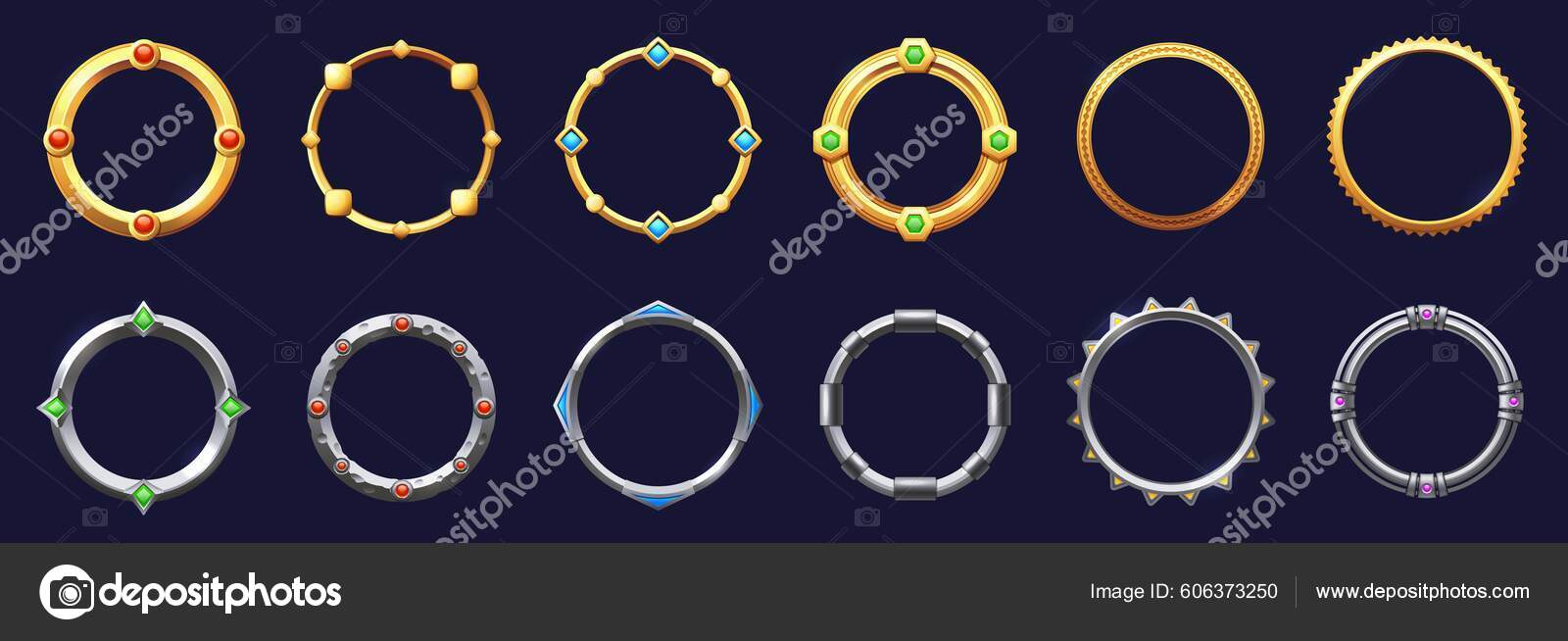 Game Interface Frames Cartoon Circle Game Asset Items Empty Golden ...