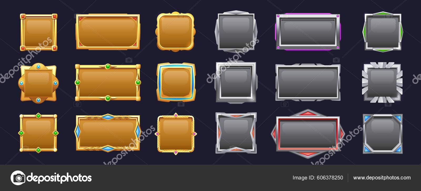 Game Menu Buttons Cartoon Metal User Interface Frames Sprite Graphic ...