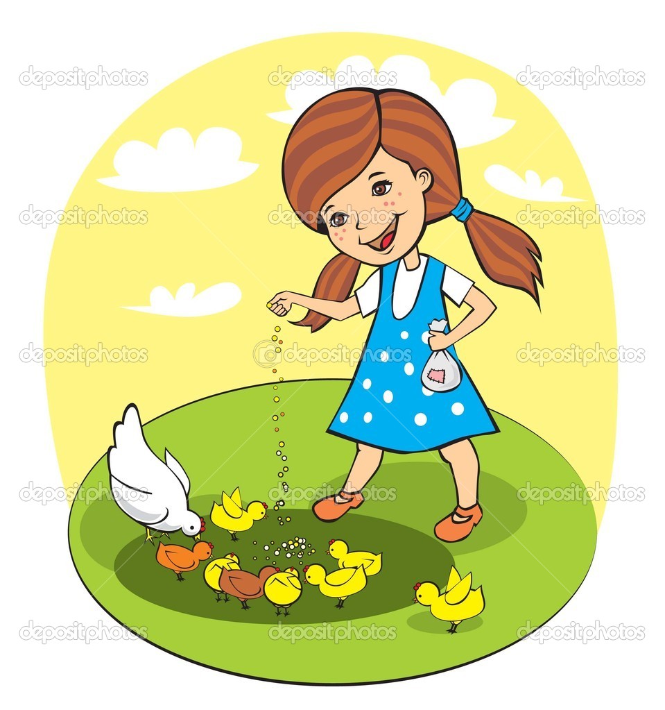 Girl feed chickens — Stock Vector © mezzoart1 #13266651