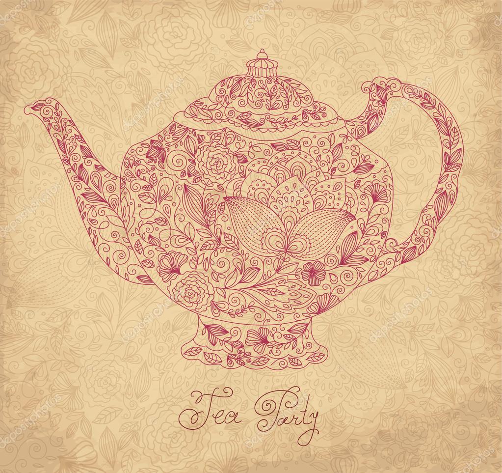 Vintage ornamental teapot with retro background Stock Vector by ...
