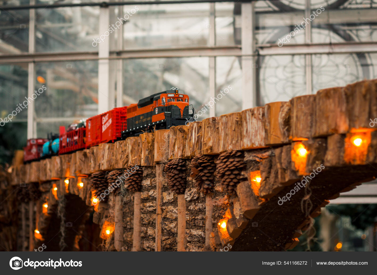 Model Locomotive Train Crossing Bridge Holiday Train Display – Stock ...