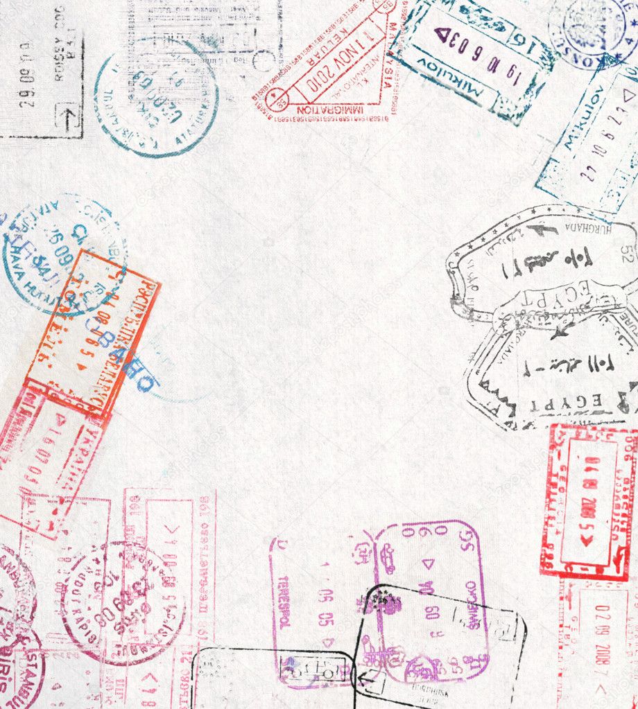 Travel background with different passport stamps Stock Photo by ...