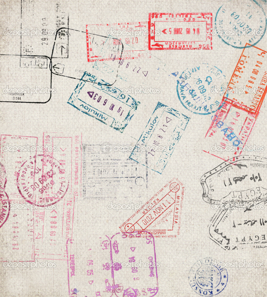 Travel background with different passport stamps — Stock Photo ...