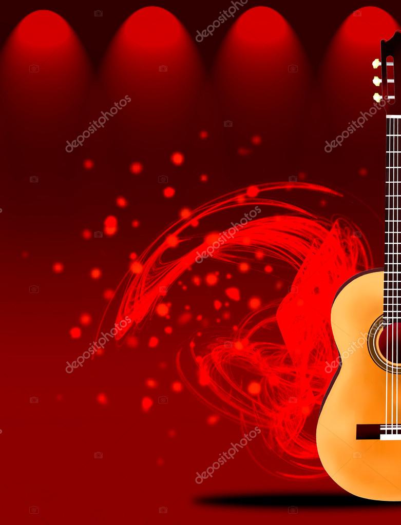 A Beautiful Classical Guitar on Red Elegant Theater Stage — Stock Photo ...