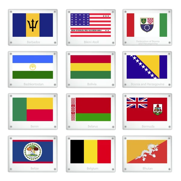 Twelve National Flags on Metal Texture Plate — Stock Vector © Iamnee #40997305