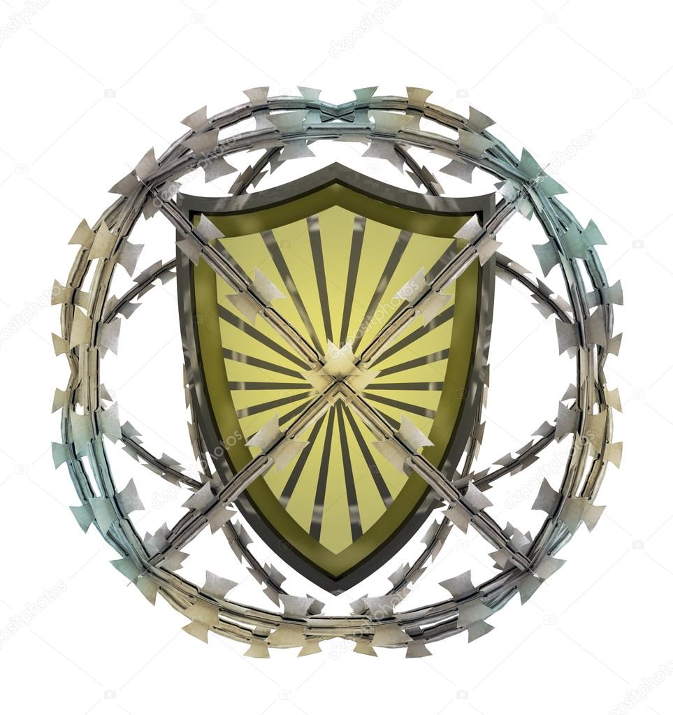 Isolated protected shield in barbed sphere fence — Stock Photo © Adikk ...