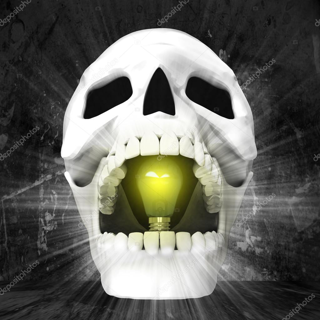 Human skull with bulb in jaws — Stock Photo © Adikk #42649457