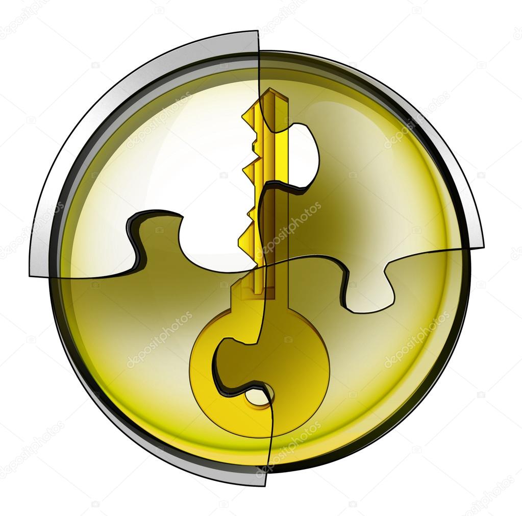 Golden key connection in circular jigsaw concept Stock Illustration by ...