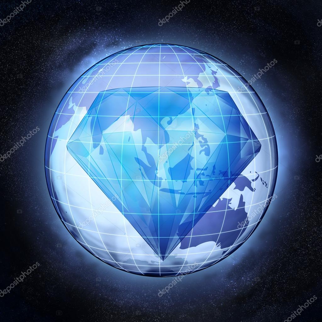 Diamond jewel as Asia earth globe at cosmic view concept — Stock Photo ...