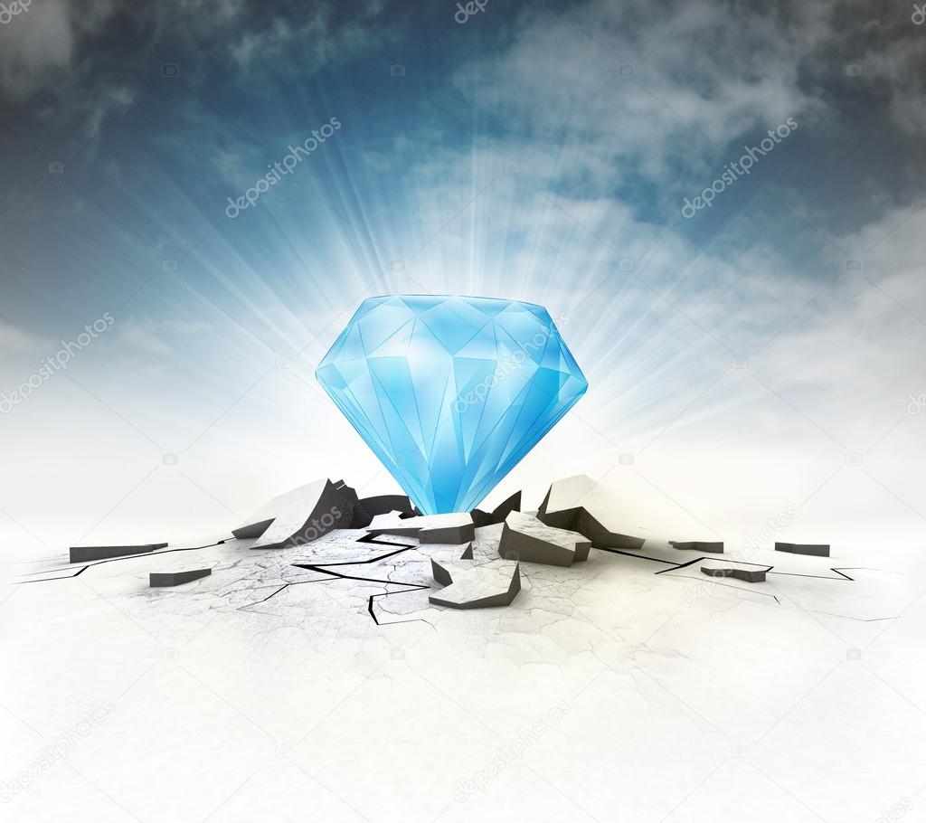 Blue diamond stuck into ground with flare and sky — Stock Photo © Adikk ...