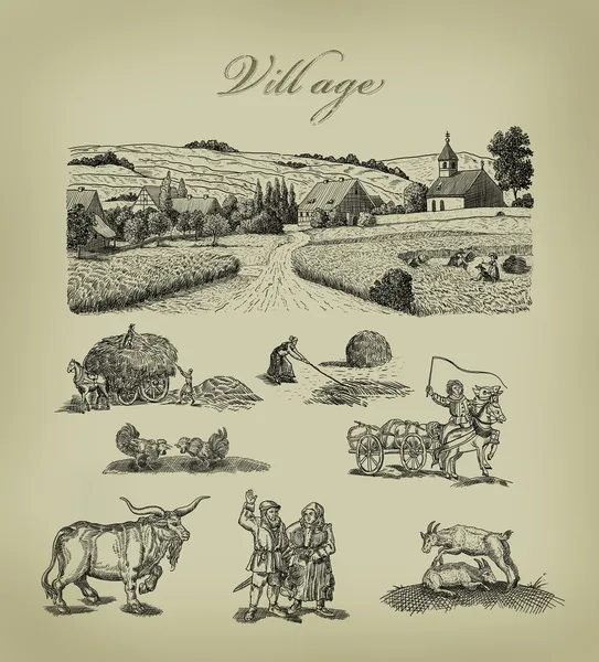 Old village drawing Stock Photos, Royalty Free Old village drawing ...