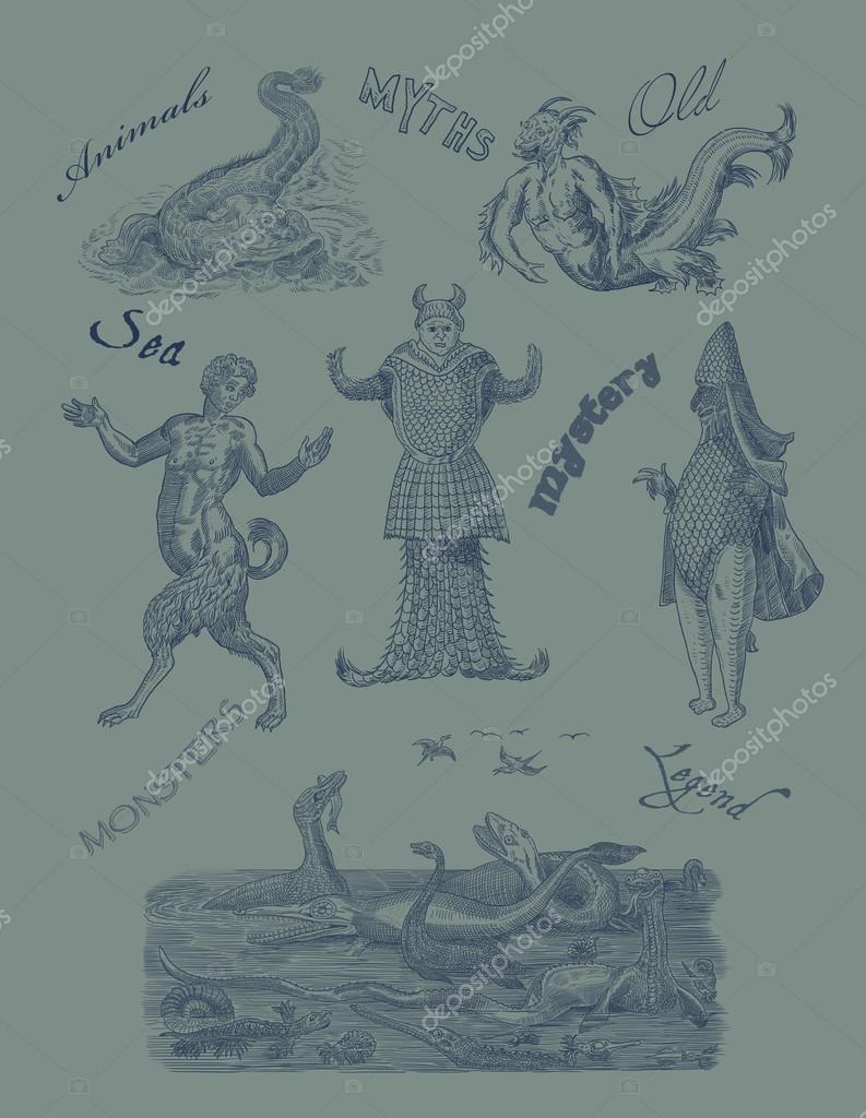 Neptune and monsters illustration Stock Photo by ©pavila1 48299799