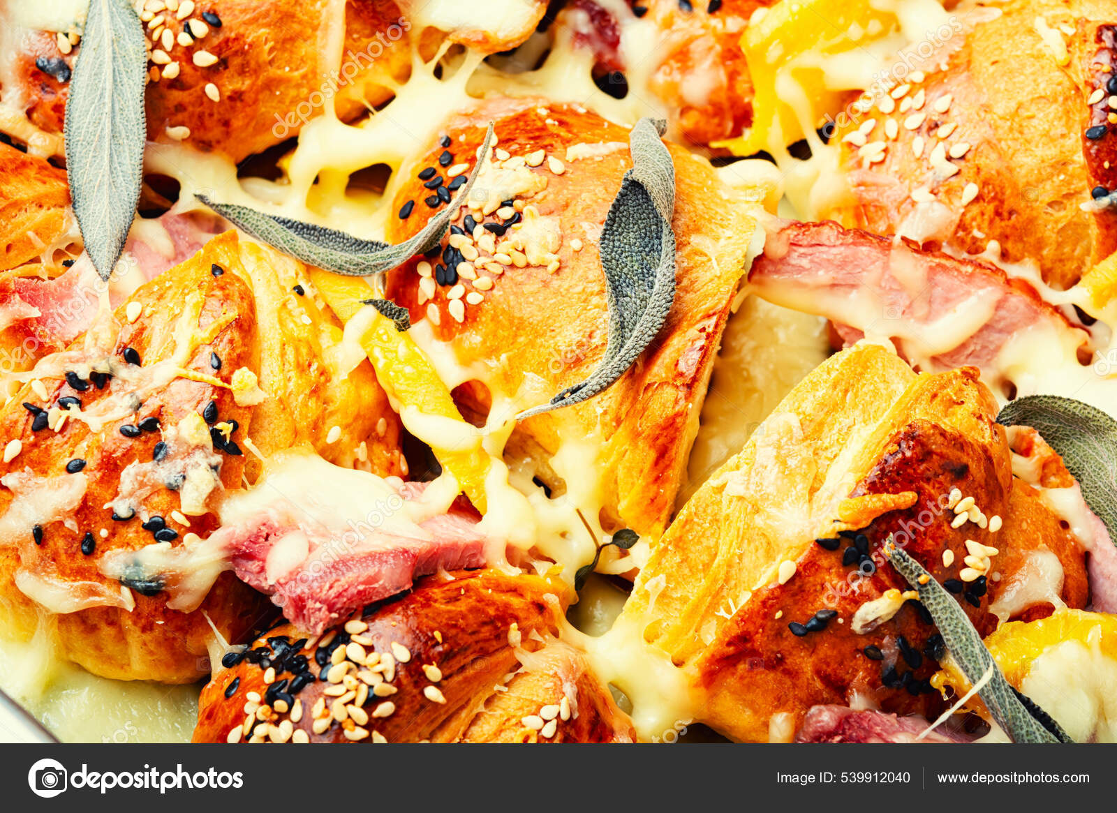 Croissants Baked Cheese Bacon Boiled Pork Sage — Stock Photo © Nikolay ...