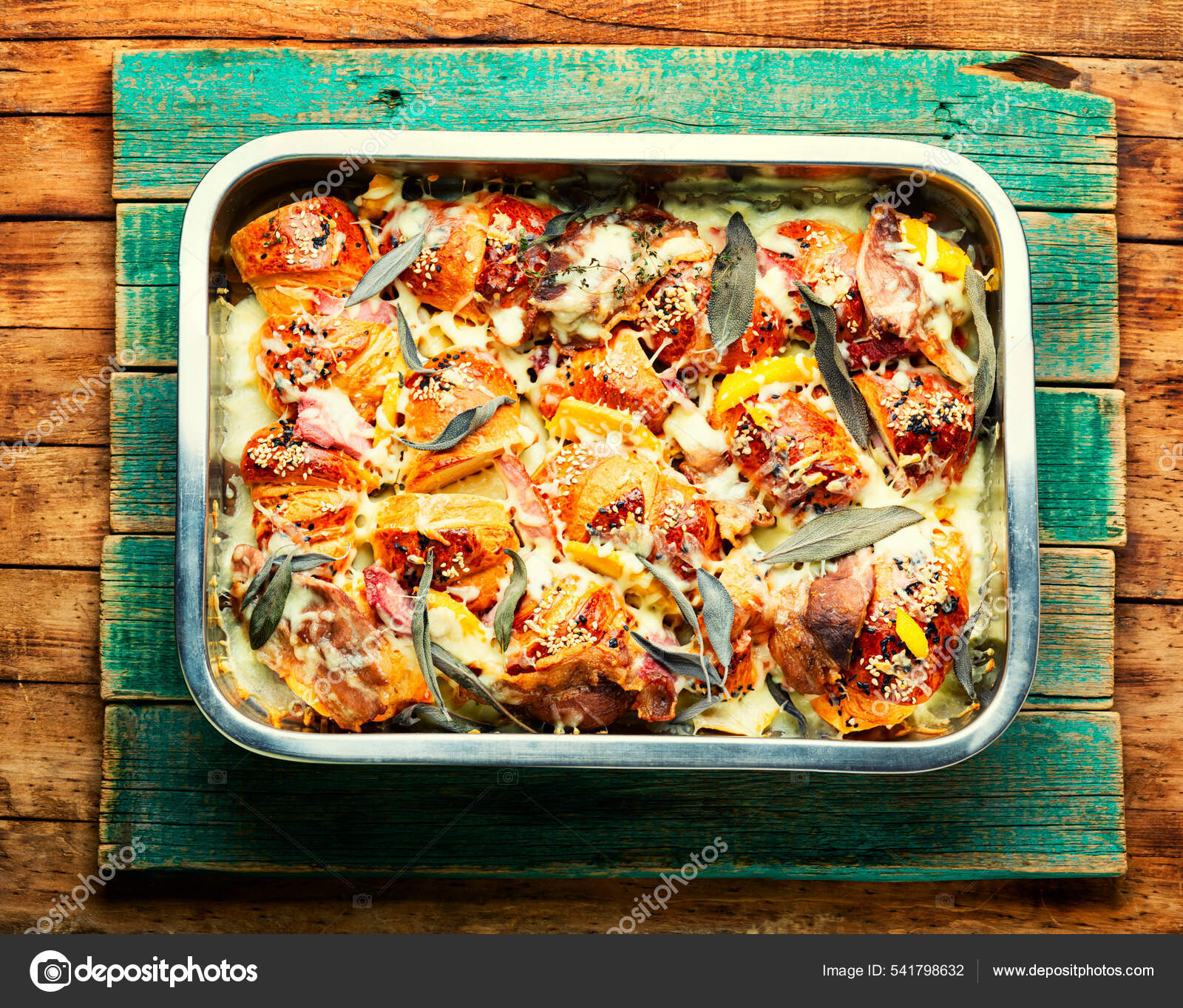 Croissants Baked Cheese Bacon Boiled Pork Sage — Stock Photo © Nikolay ...