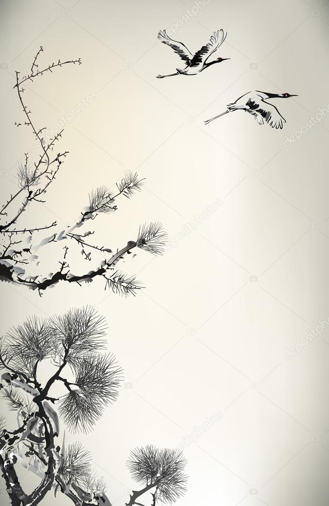 Ink style Pine Tree — Stock Vector © baoyan #27393771