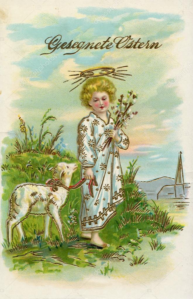GERMANY - CIRCA 1916: Vintage postcard, congratulations with Easter ...