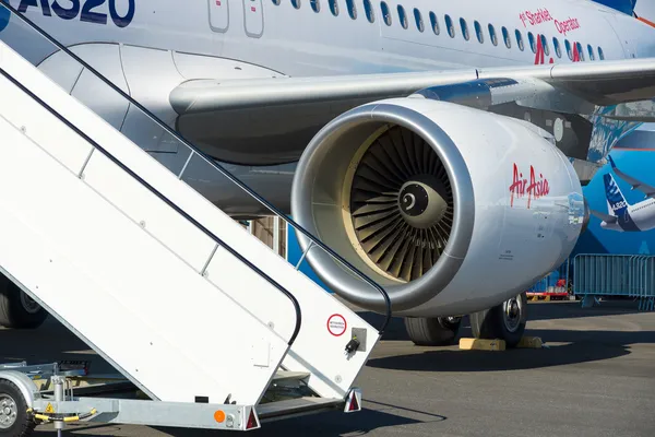Turbofan engine of the newest airplane Airbus A350-900 XWB. — Stock ...