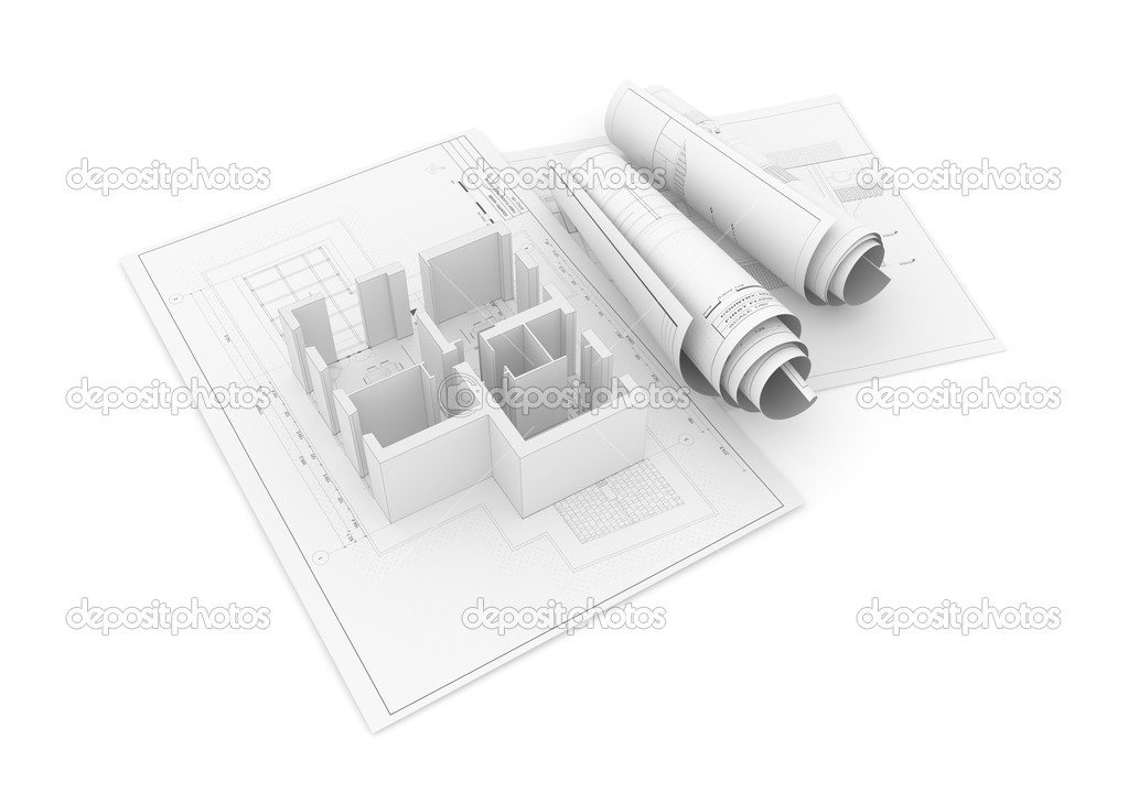 Architectural Project Plan on White Background — Stock Photo ...