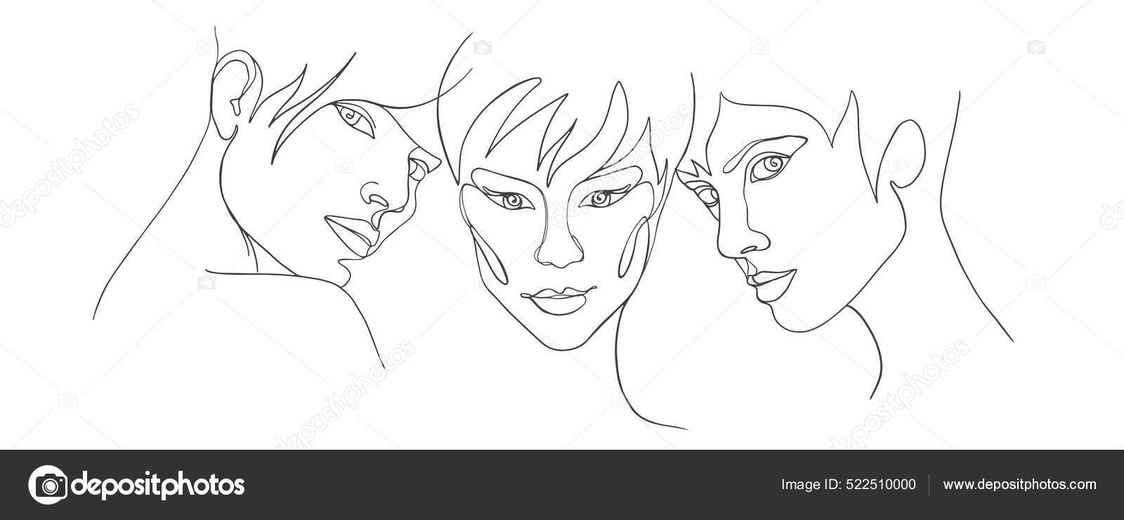 Group Portrait Woman One Line Stock Vector by ©Alina_pal 522510000