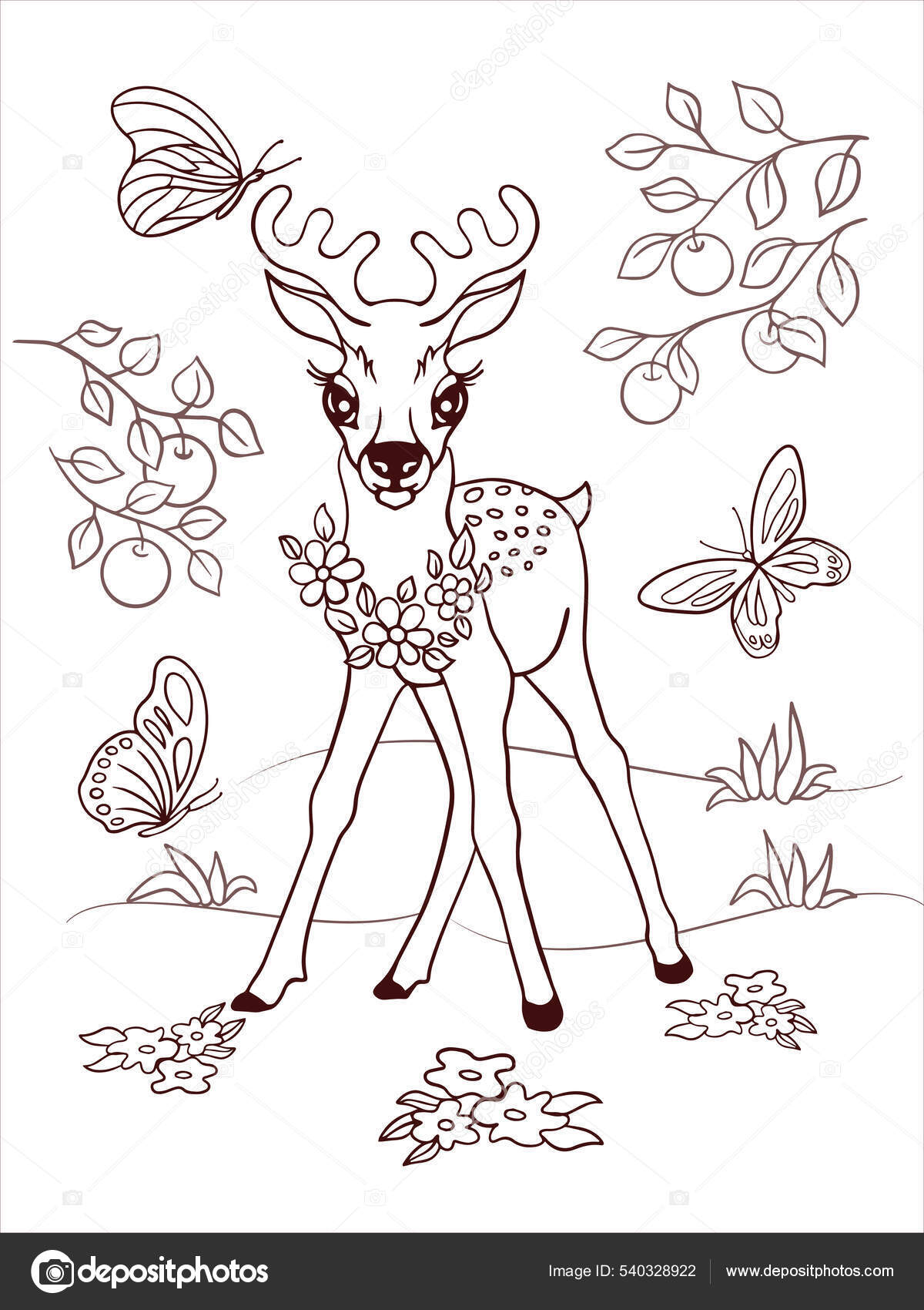 Buku Mewarnai Halaman Untuk Anak Anak Ilustrasi Dari Rusa Kecil Vektor ...