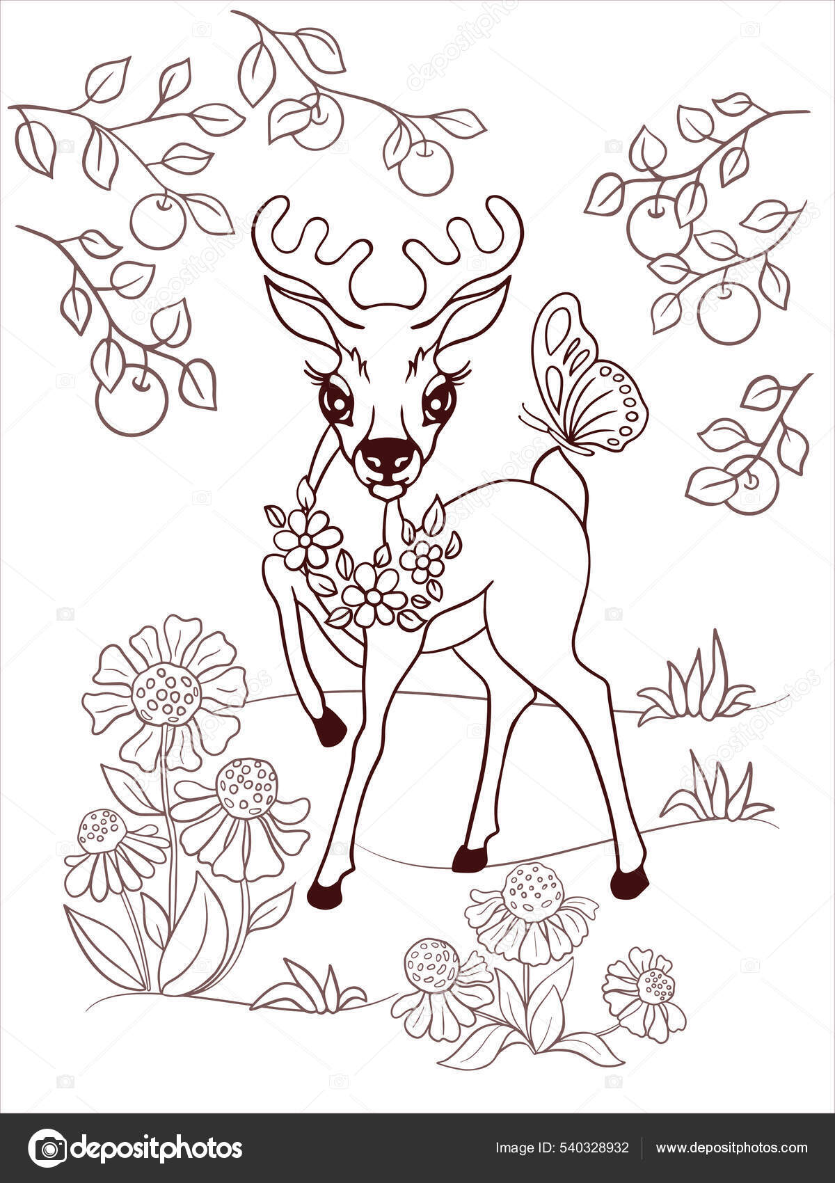 Buku Mewarnai Halaman Untuk Anak Anak Ilustrasi Dari Rusa Kecil Vektor ...