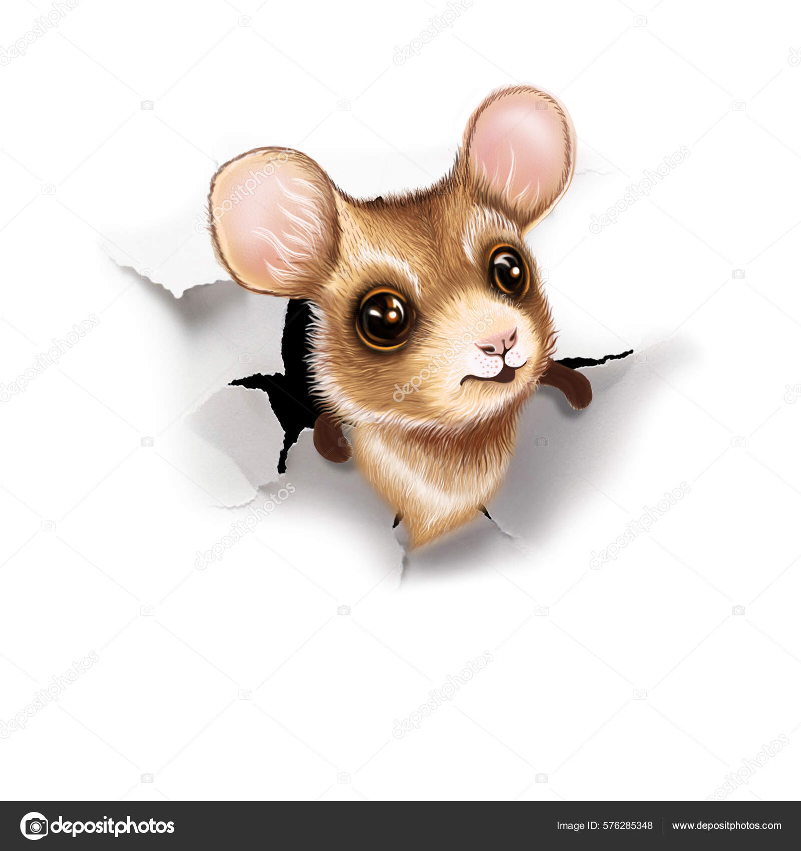 Muzzle Little Mouse Peeks Out Hole White Paper Space Text — Stock Photo ...