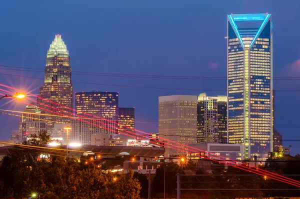 Charlotte skyline view from a highway overpass bridge Stock Photo by ...