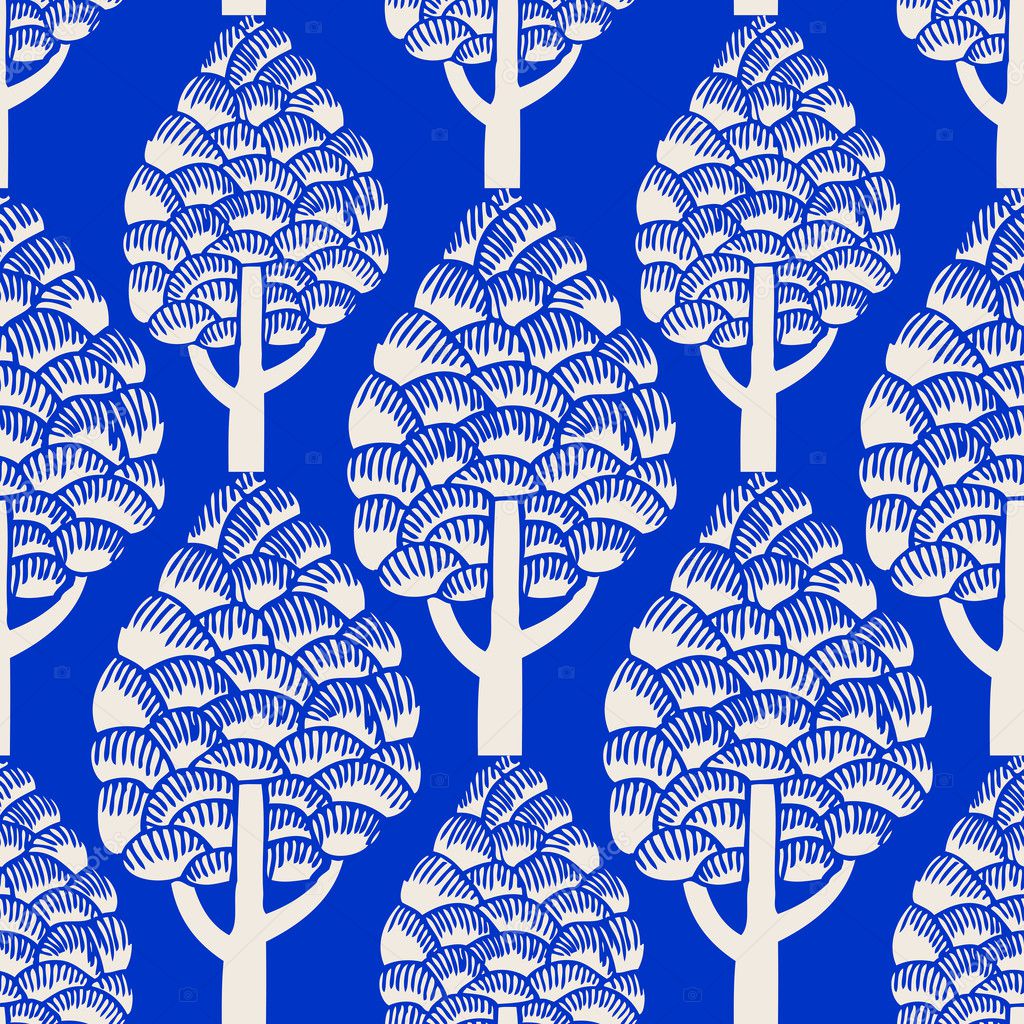 Retro style blue vector background, seamless pattern, fabric, wa ...