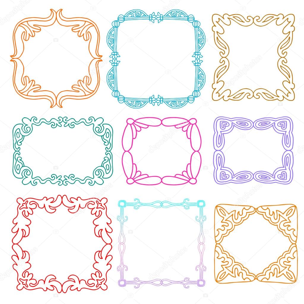 Cute photo frames set, kids style design elements, drawing doodle style ...