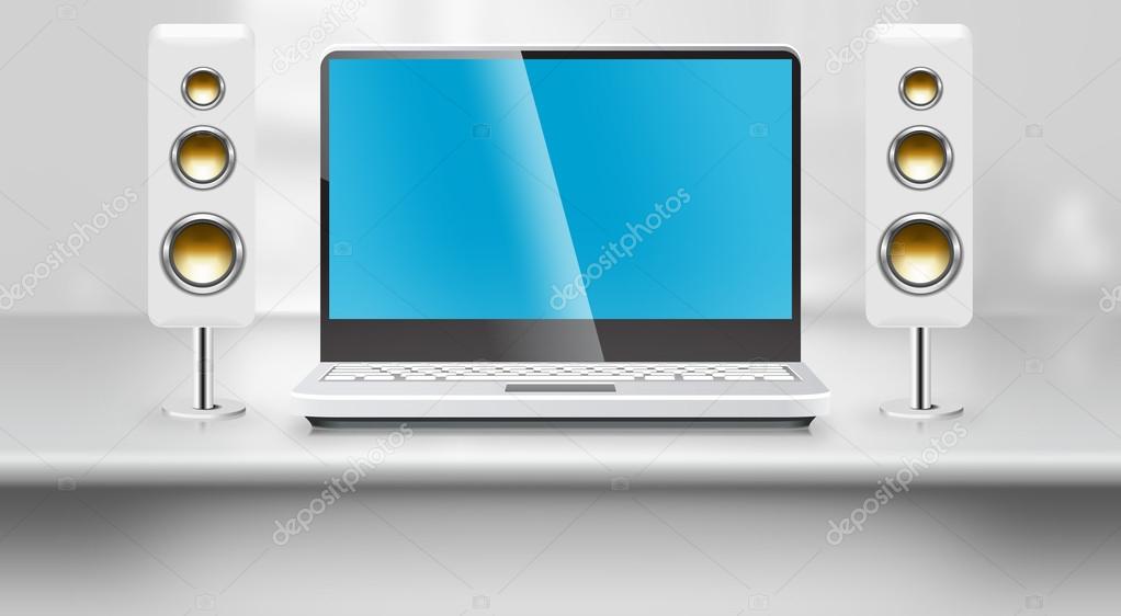 Multimedia background image with speaker Stock Photo by ©LQ75 30678515