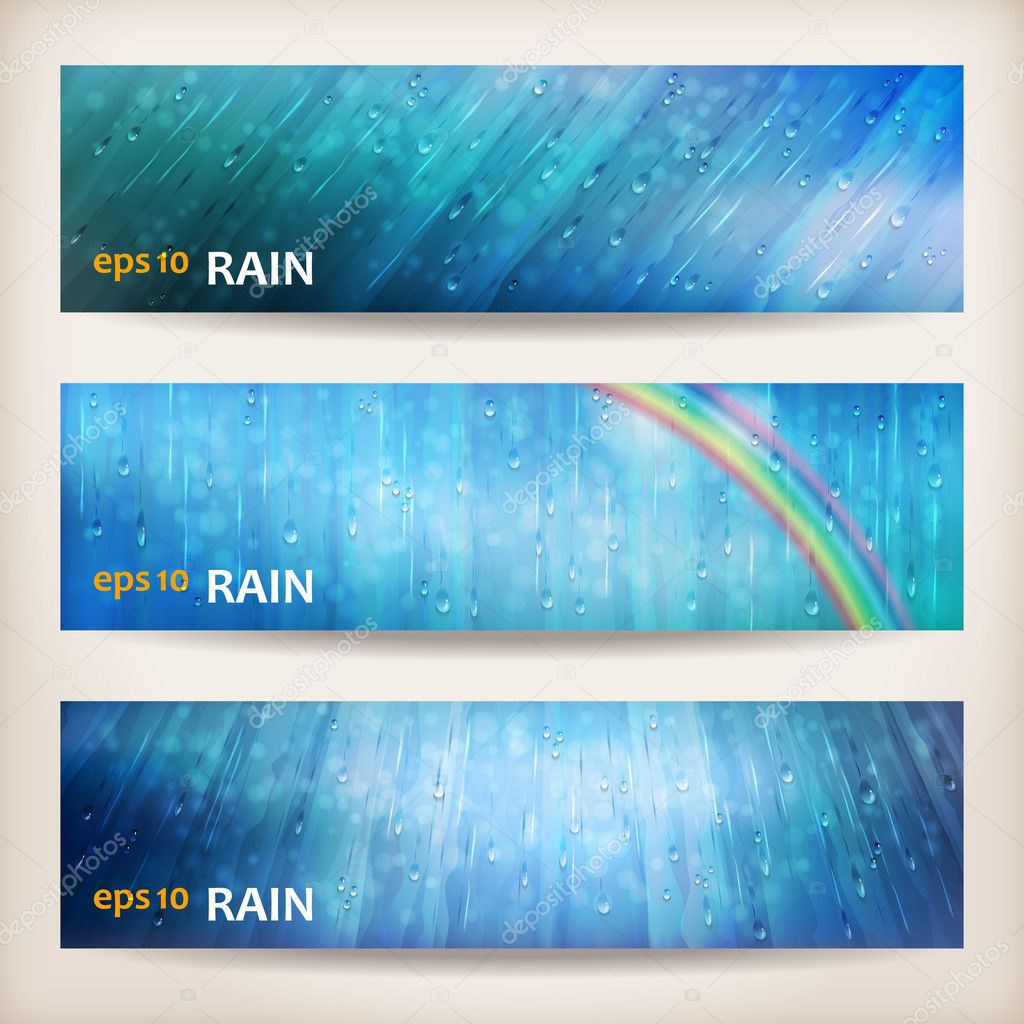 Blue rain banners. Abstract water background design. Rainy weather ...